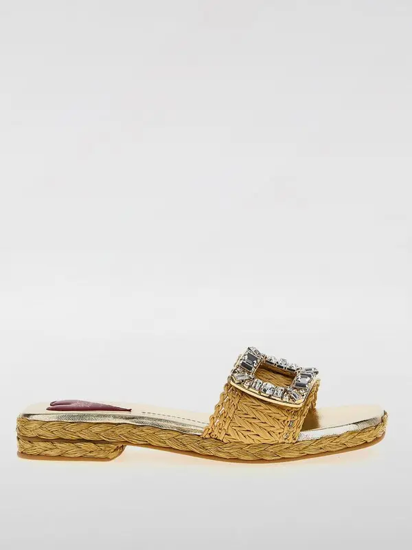 ROGER VIVIER Embellished Raffia Flat Sandals