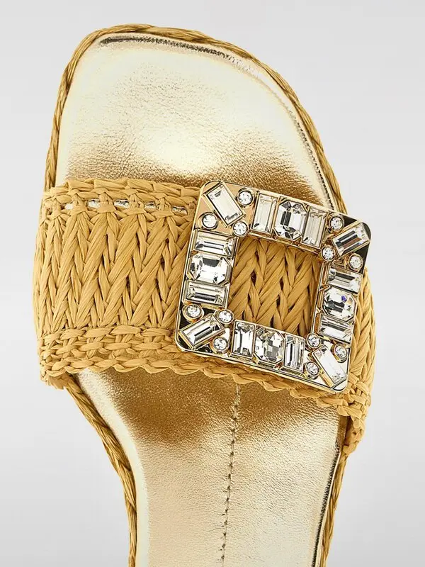ROGER VIVIER Embellished Raffia Flat Sandals