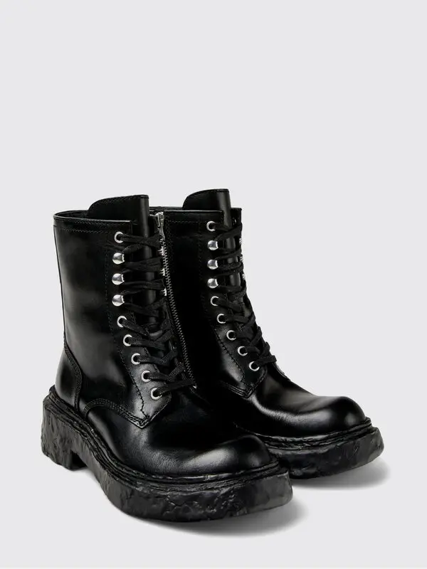 Camper Leather Combat Boots With Zip Closure