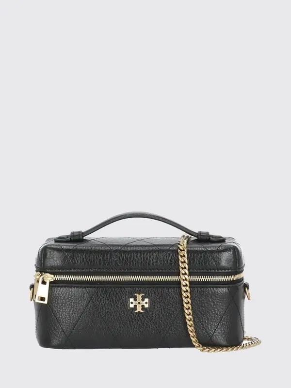 Tory Burch Charlie Mini Quilted Leather Beauty Case With Double T Logo - Black