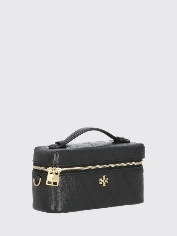 Tory Burch Charlie Mini Quilted Leather Beauty Case With Double T Logo - Black