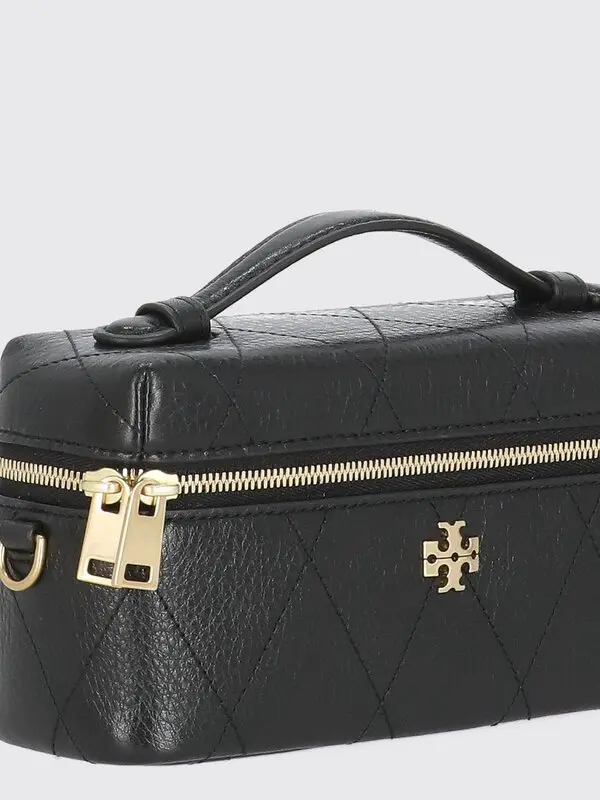 Tory Burch Charlie Mini Quilted Leather Beauty Case With Double T Logo - Black