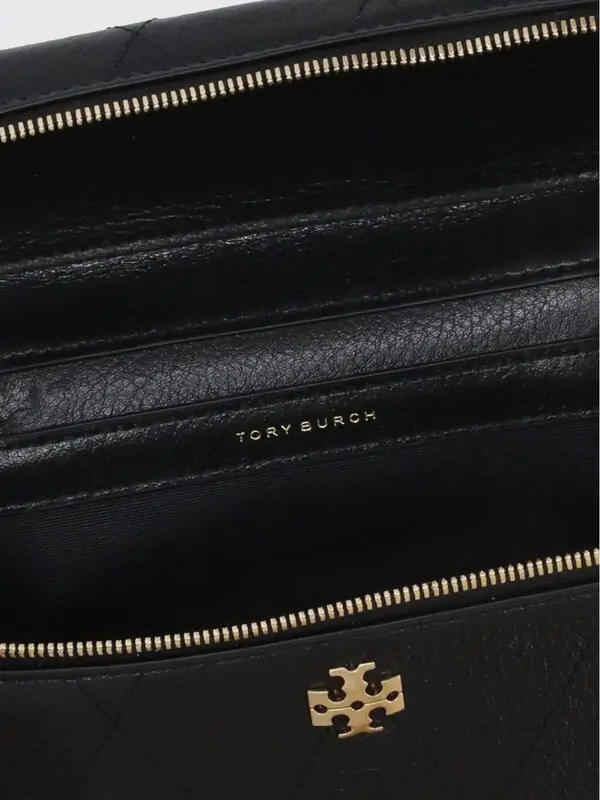 Tory Burch Charlie Mini Quilted Leather Beauty Case With Double T Logo - Black