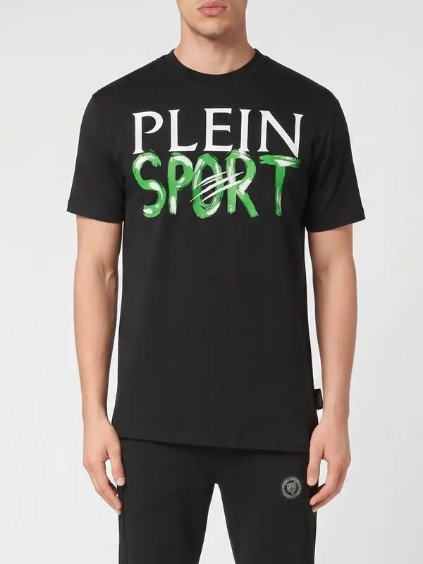 PLEIN SPORT Cotton T-shirt With Contrasting Front Printed Logo - Black