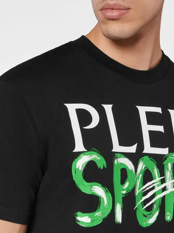 PLEIN SPORT Cotton T-shirt With Contrasting Front Printed Logo - Black