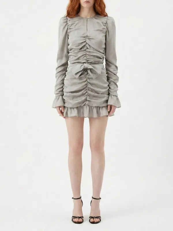 ROTATE BY BIRGER CHRISTENSEN Ruched Dress With Bow Detail - Grey