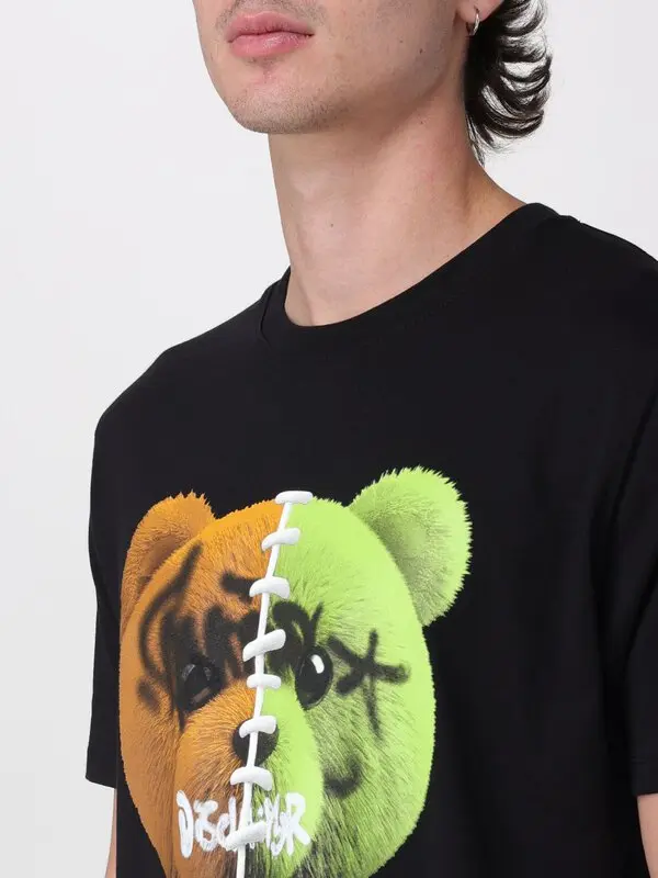 DISCLAIMER Slim Fit Cotton T-shirt With Teddy Bear Print - Black