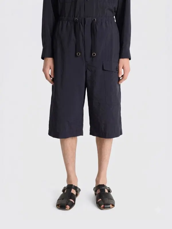 LEMAIRE Knee-length Cotton Cargo Shorts With Side Pockets And Drawstring - Black