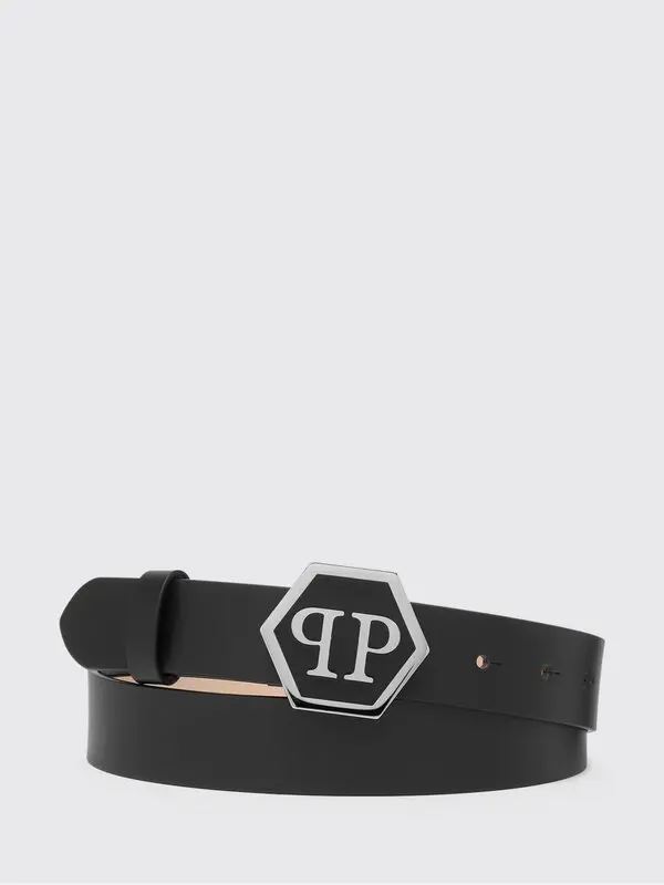 Philipp Plein Smooth Leather Belt With Hexagon Monogram Buckle - Black