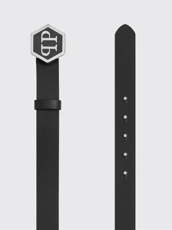 Philipp Plein Smooth Leather Belt With Hexagon Monogram Buckle - Black