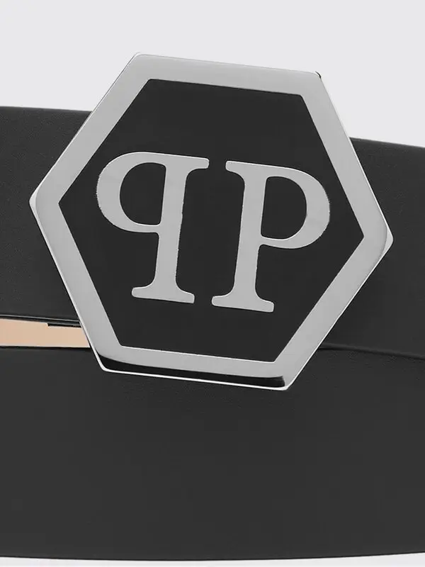 Philipp Plein Smooth Leather Belt With Hexagon Monogram Buckle - Black