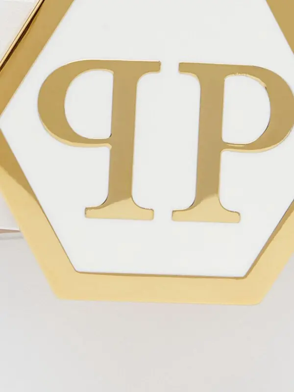Philipp Plein Smooth Leather Belt With Hexagon Monogram Buckle - White