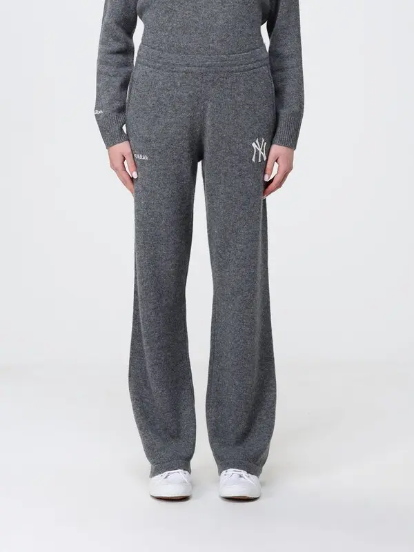 SPORTY & RICH Gray Cashmere Knit Flared Logo Trousers