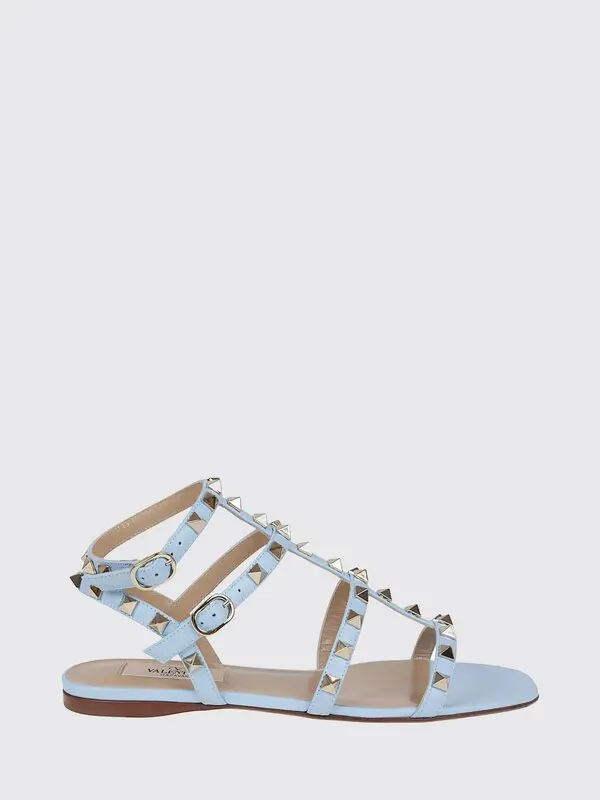 Valentino Garavani Rockstud Low-heeled T-strap Sandals In Calfskin - Black