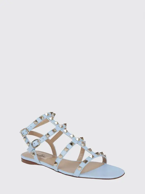 Valentino Garavani Rockstud Low-heeled T-strap Sandals In Calfskin