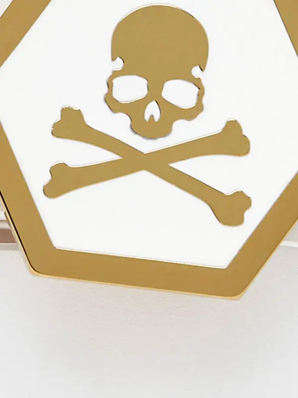 Philipp Plein Smooth Leather Belt With Skull Print And Metal Buckle - White