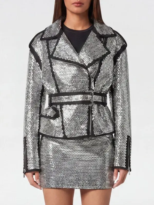 Philipp Plein Embellished Biker Jacket - Silver