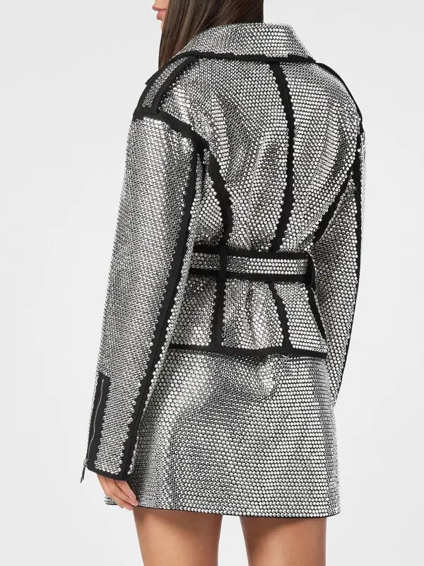 Philipp Plein Embellished Biker Jacket - Silver