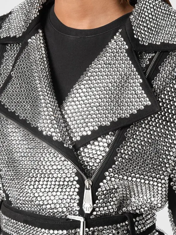 Philipp Plein Embellished Biker Jacket - Silver