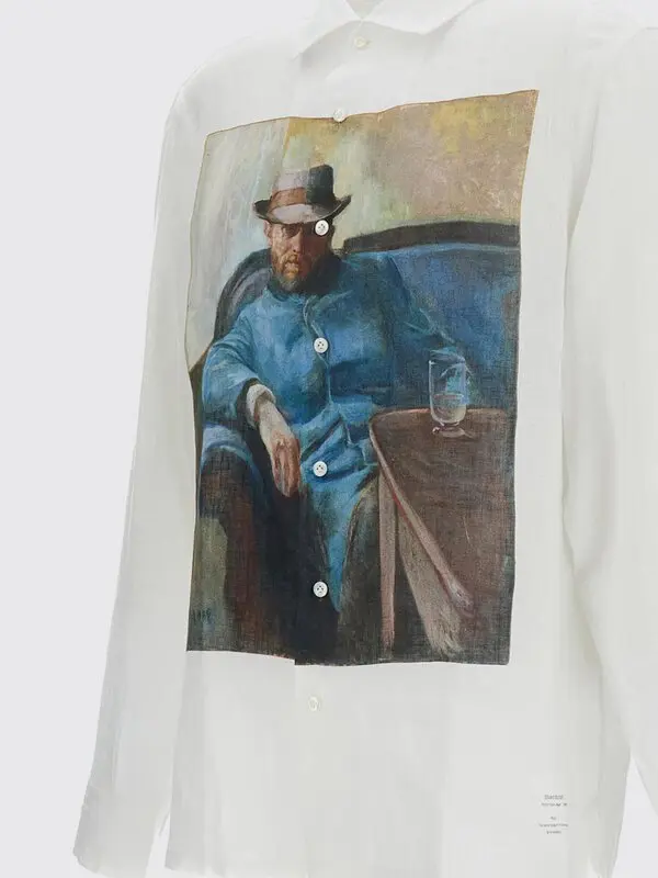 Junya Watanabe Long-sleeved Graphic Print Linen Shirt - White