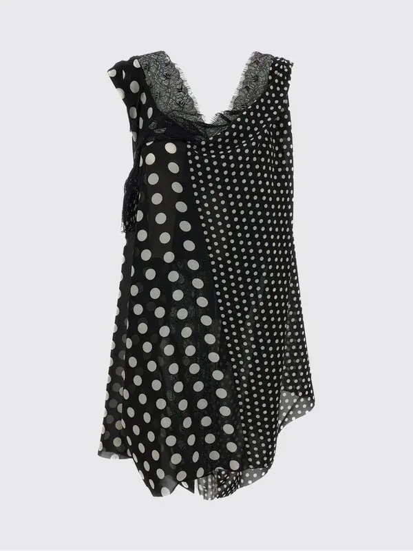 Junya Watanabe Asymmetric Polka Dot Polyester Top With Lace Inserts
