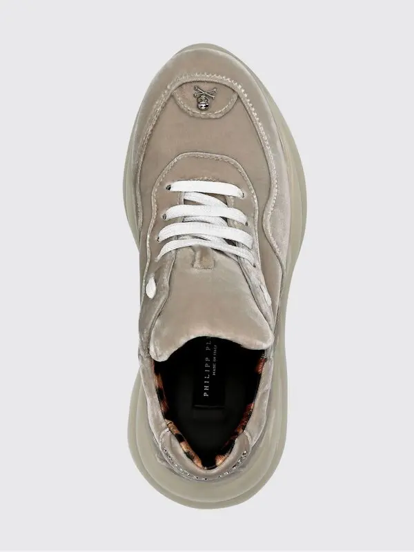 Philipp Plein Velvet Lace-up Low-top Sneakers With Chunky Sole - Ivory