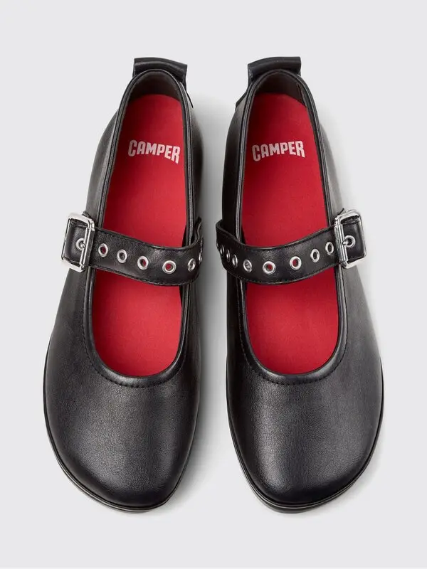 Camper Right Nina Mary Jane Flats In Calfskin Leather With Adjustable Strap