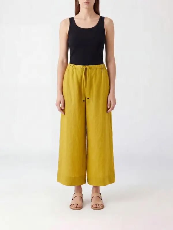 Max Mara High-waisted Wide-leg Cropped Linen Trousers - Yellow