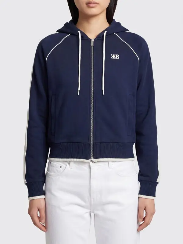 WALES BONNER Cotton-blend Zip-up Hoodie With Contrasting Logo - Blue
