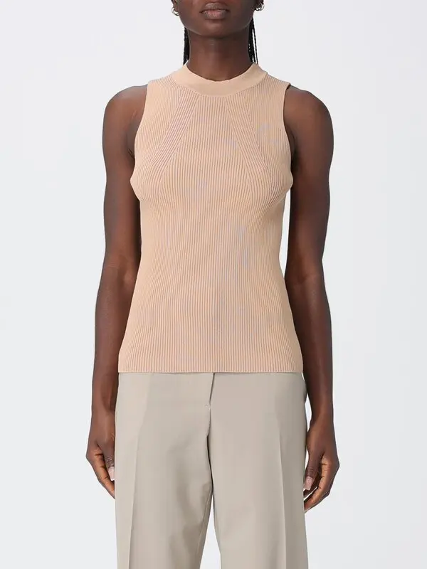 Armani Exchange Sleeveless Ribbed Knit Top - Sand