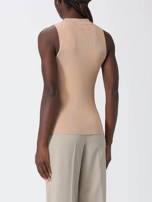 Armani Exchange Sleeveless Ribbed Knit Top - Sand