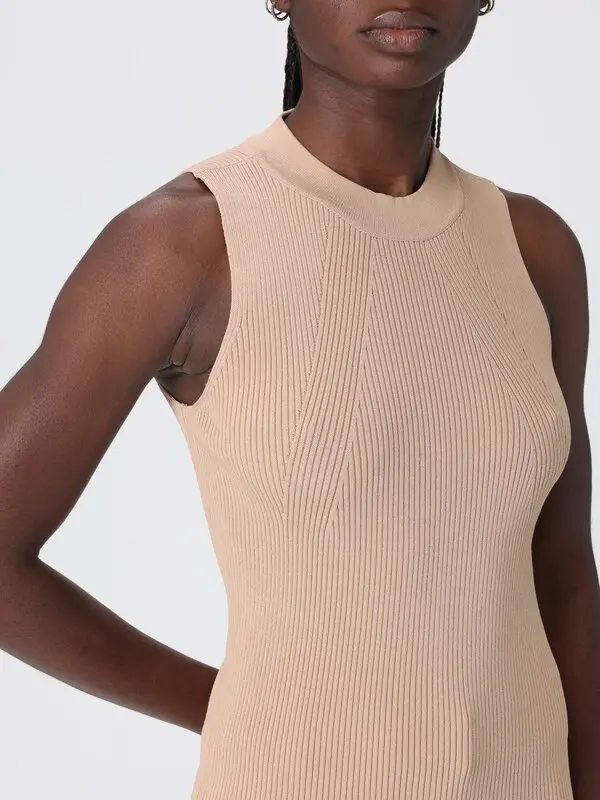 Armani Exchange Sleeveless Ribbed Knit Top - Sand
