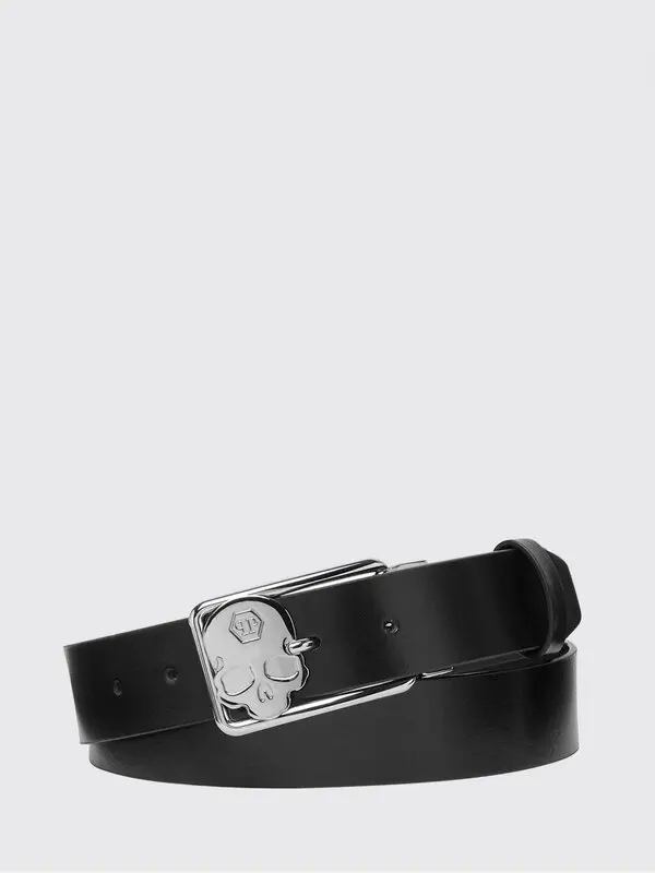 Philipp Plein Smooth Leather Belt With Skull And Hexagon Logo Buckle - Black 1