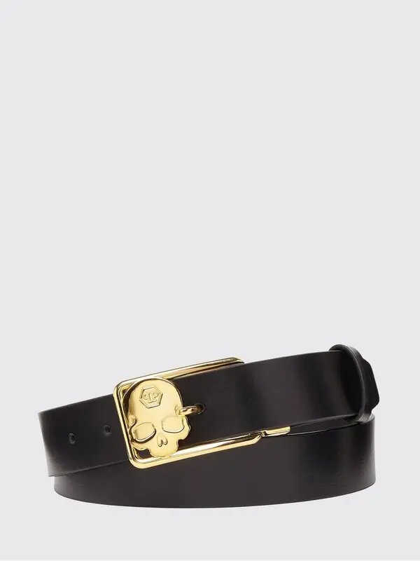 Philipp Plein Leather Belt With Skull And Hexagon Logo Buckle