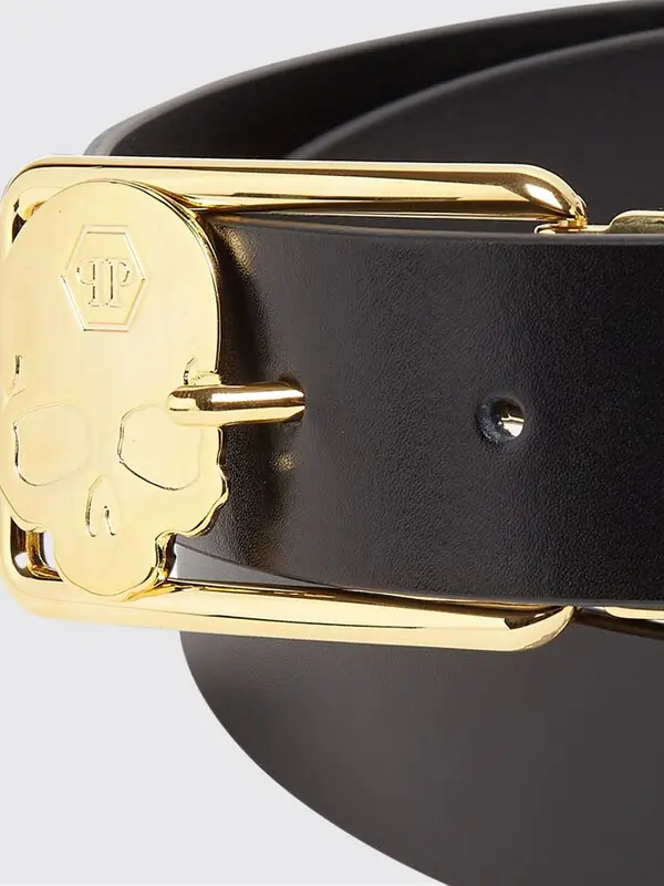 Philipp Plein Leather Belt With Skull And Hexagon Logo Buckle