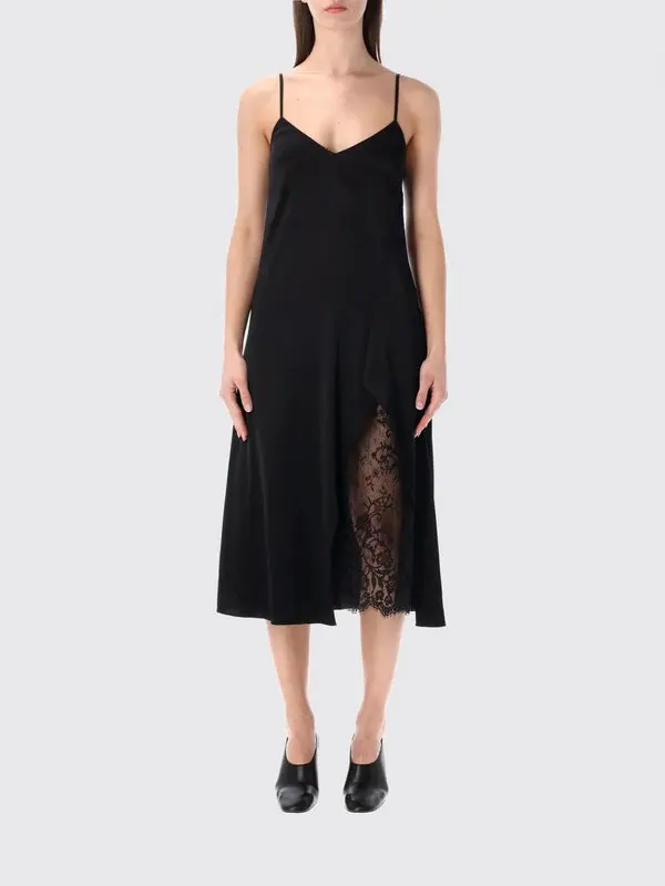 Acne Studios Viscose Blend Midi Dress With Lace Insert - Black