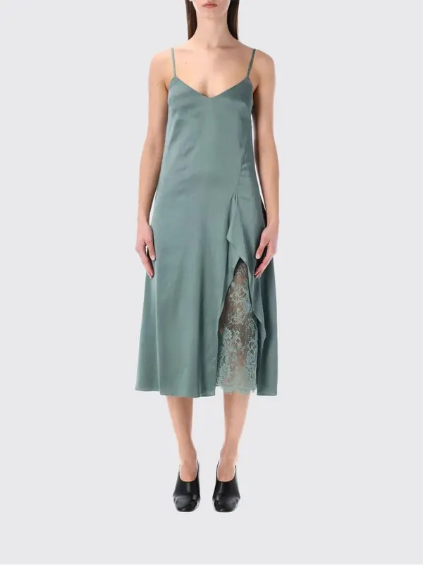Acne Studios Viscose Blend Slip Dress With Lace Insert - Sage