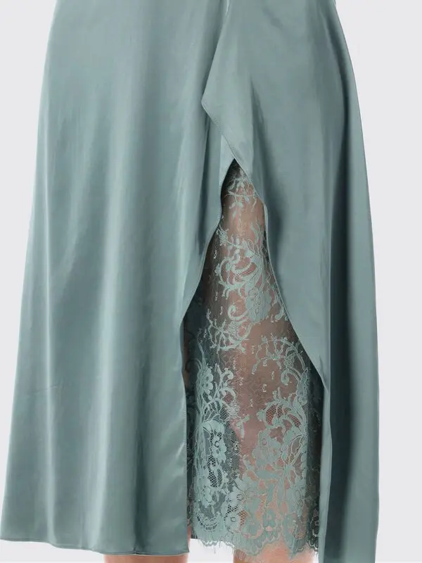 Acne Studios Viscose Blend Slip Dress With Lace Insert - Sage