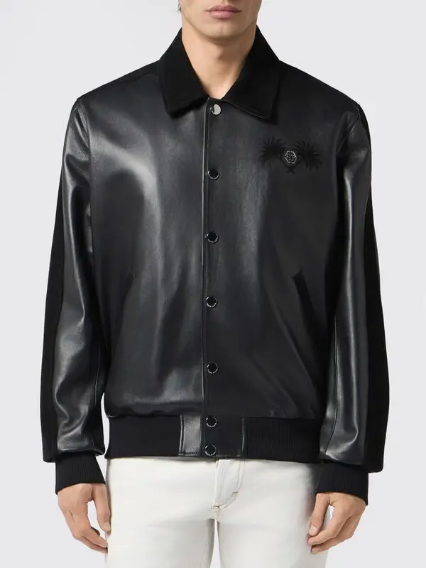 Philipp Plein Embellished Leather Bomber Jacket