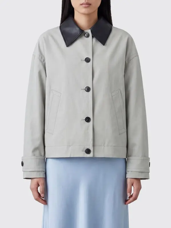 DURAZZI MILANO Lightweight Cotton Jacket With Leather Collar And Dropped Shoulders - Grey