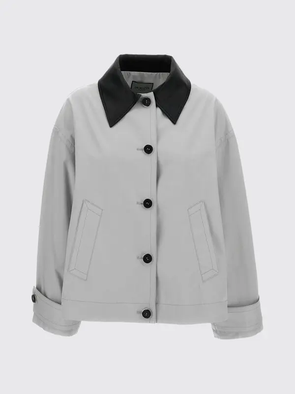 DURAZZI MILANO Lightweight Cotton Jacket With Leather Collar And Dropped Shoulders - Grey