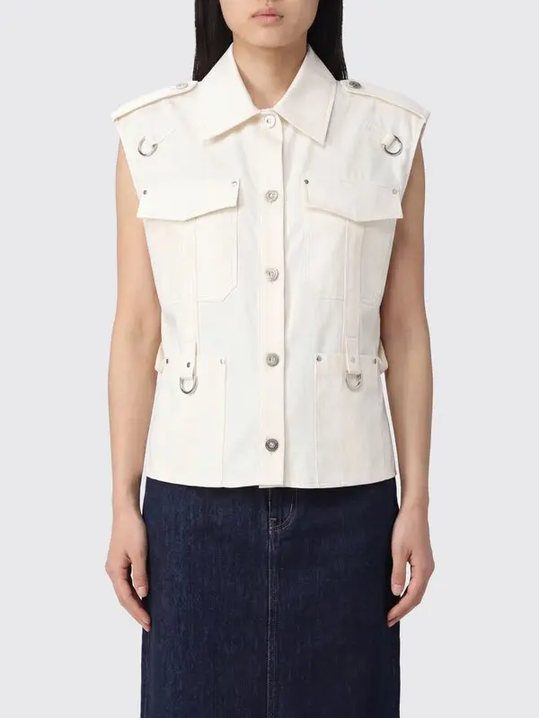 DURAZZI MILANO Sleeveless Cotton Shirt With Epaulettes And Metal Ring - Beige