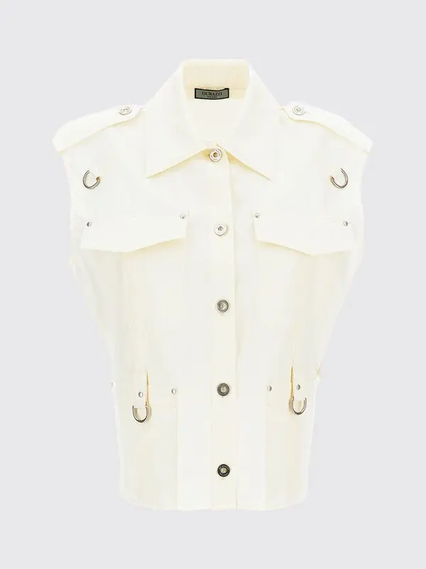 DURAZZI MILANO Sleeveless Cotton Shirt With Epaulettes And Metal Ring - Beige