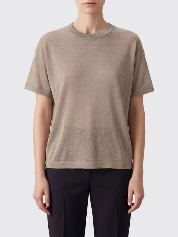 Brunello Cucinelli Crewneck Linen Blend T-shirt With Dropped Shoulders