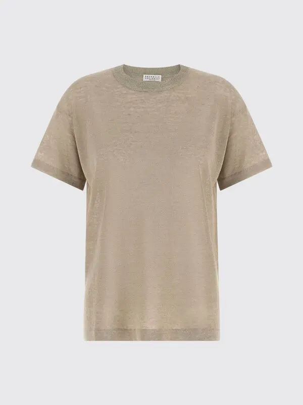 Brunello Cucinelli Crewneck Linen Blend T-shirt With Dropped Shoulders