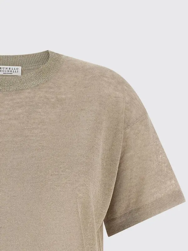 Brunello Cucinelli Crewneck Linen Blend T-shirt With Dropped Shoulders