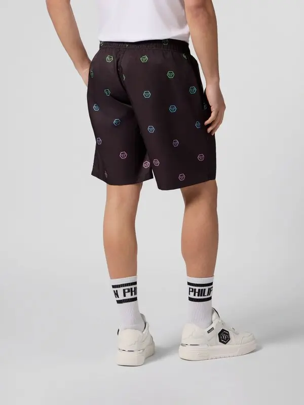 Philipp Plein Monogram Twill Jogging Shorts With Hexagon Logo