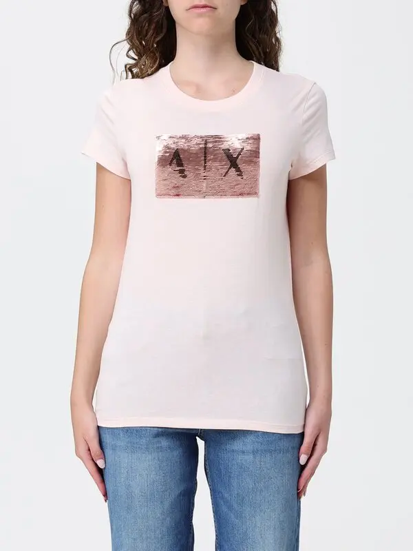 Armani Exchange T-shirt With Sequinned Logo - Pink