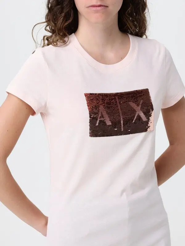 Armani Exchange T-shirt With Sequinned Logo - Pink