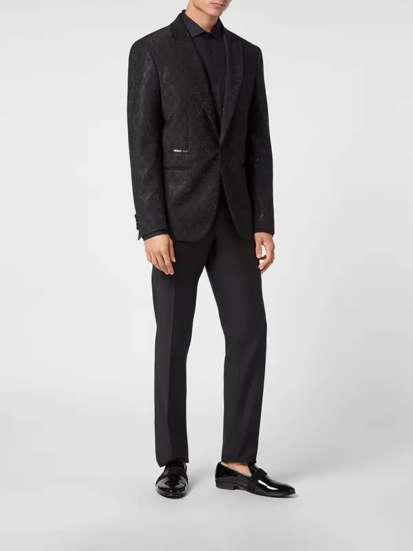 Philipp Plein Monogram Slim Fit Wool-blend Blazer With Hexagon Logo